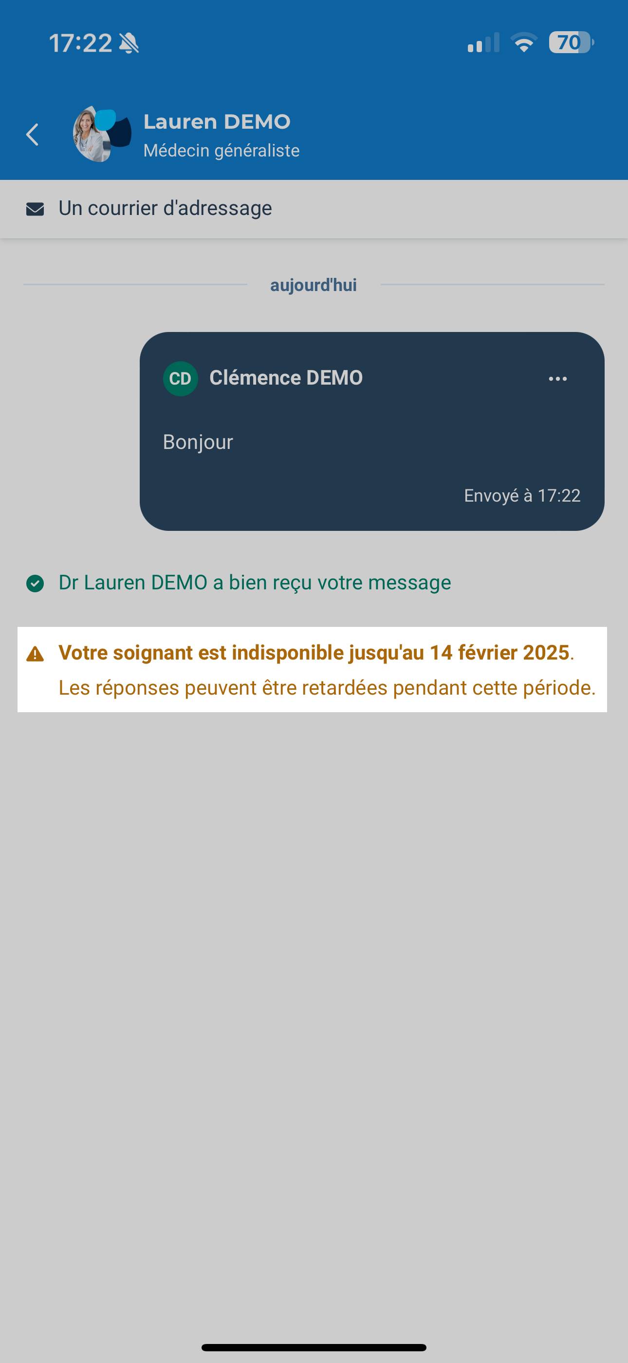 Informer mes patients que mes réponses à leurs messages seront ...