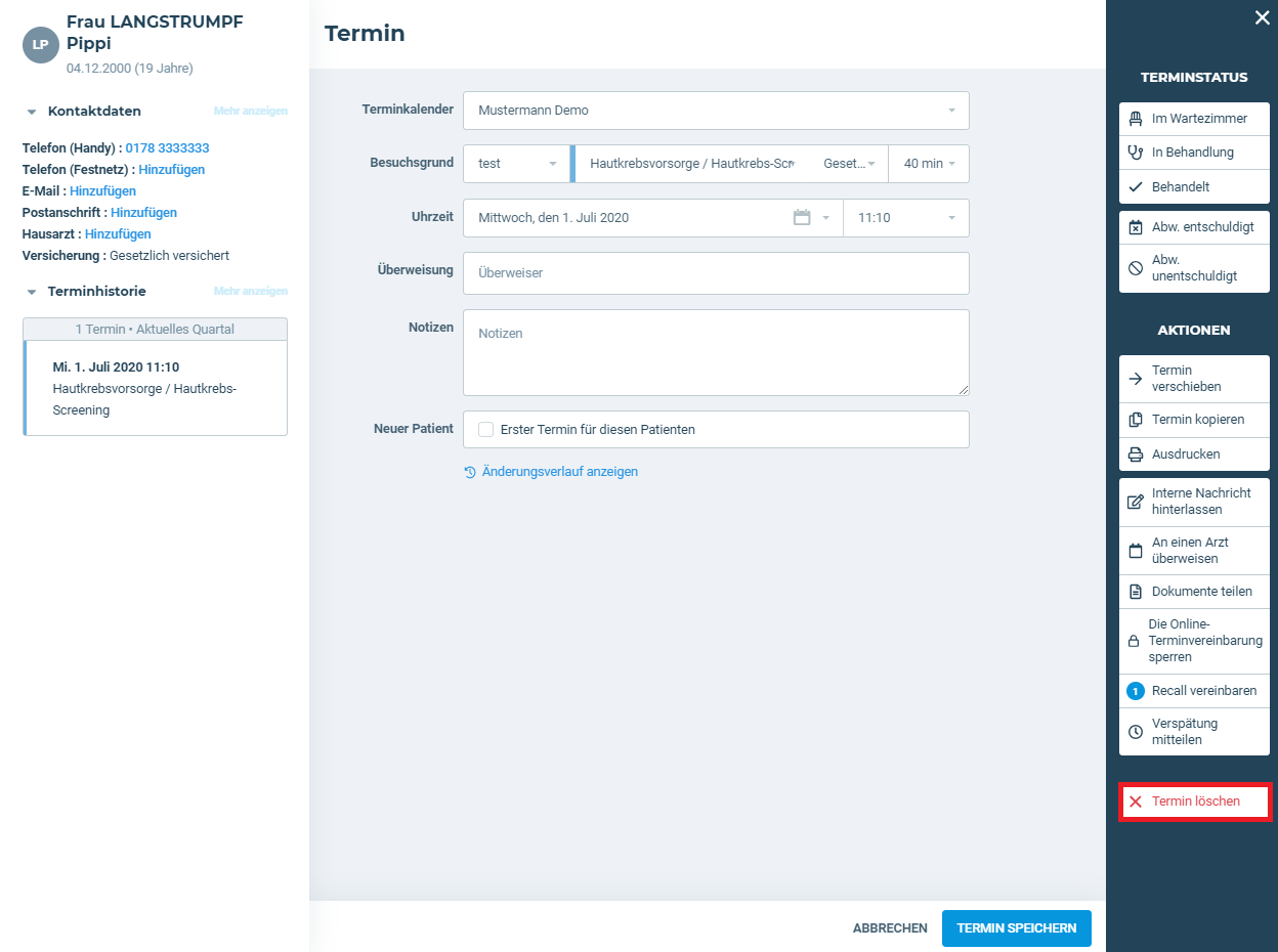 Einen Termin absagen oder löschen – Hilferubrik