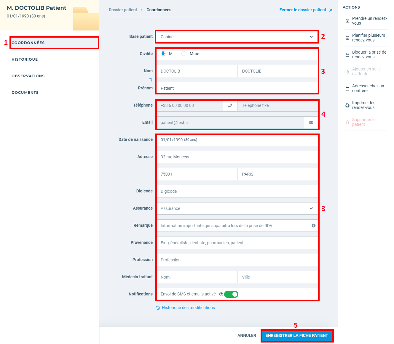Gérer les fiches patient – Rubrique d'aide