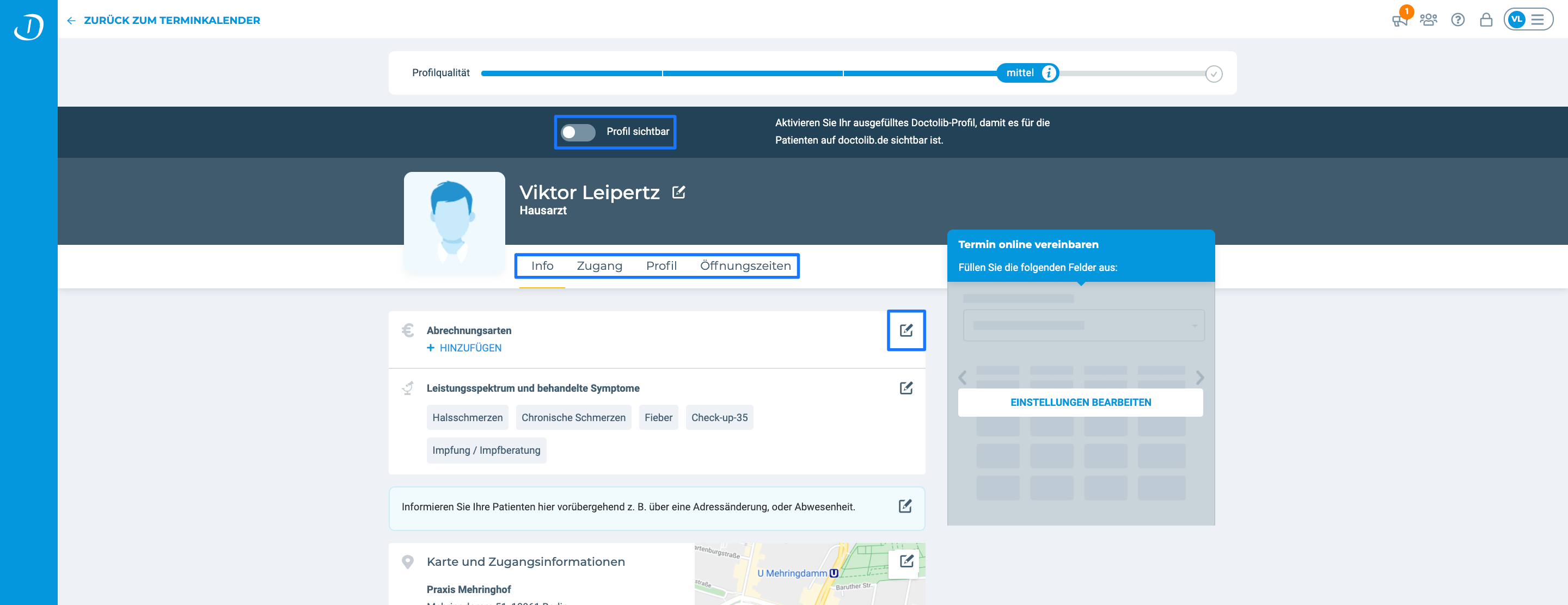 Mein Doctolib-Profil bearbeiten – Hilferubrik