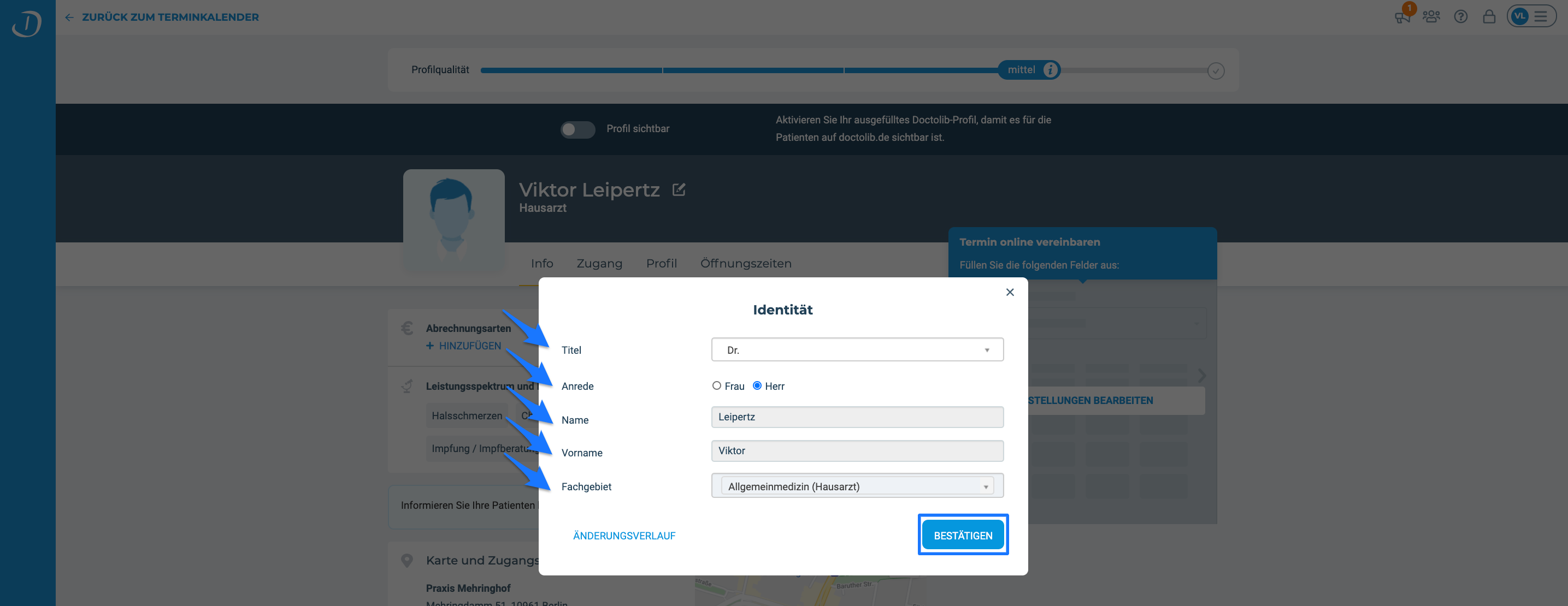 Mein Doctolib-Profil bearbeiten – Hilferubrik