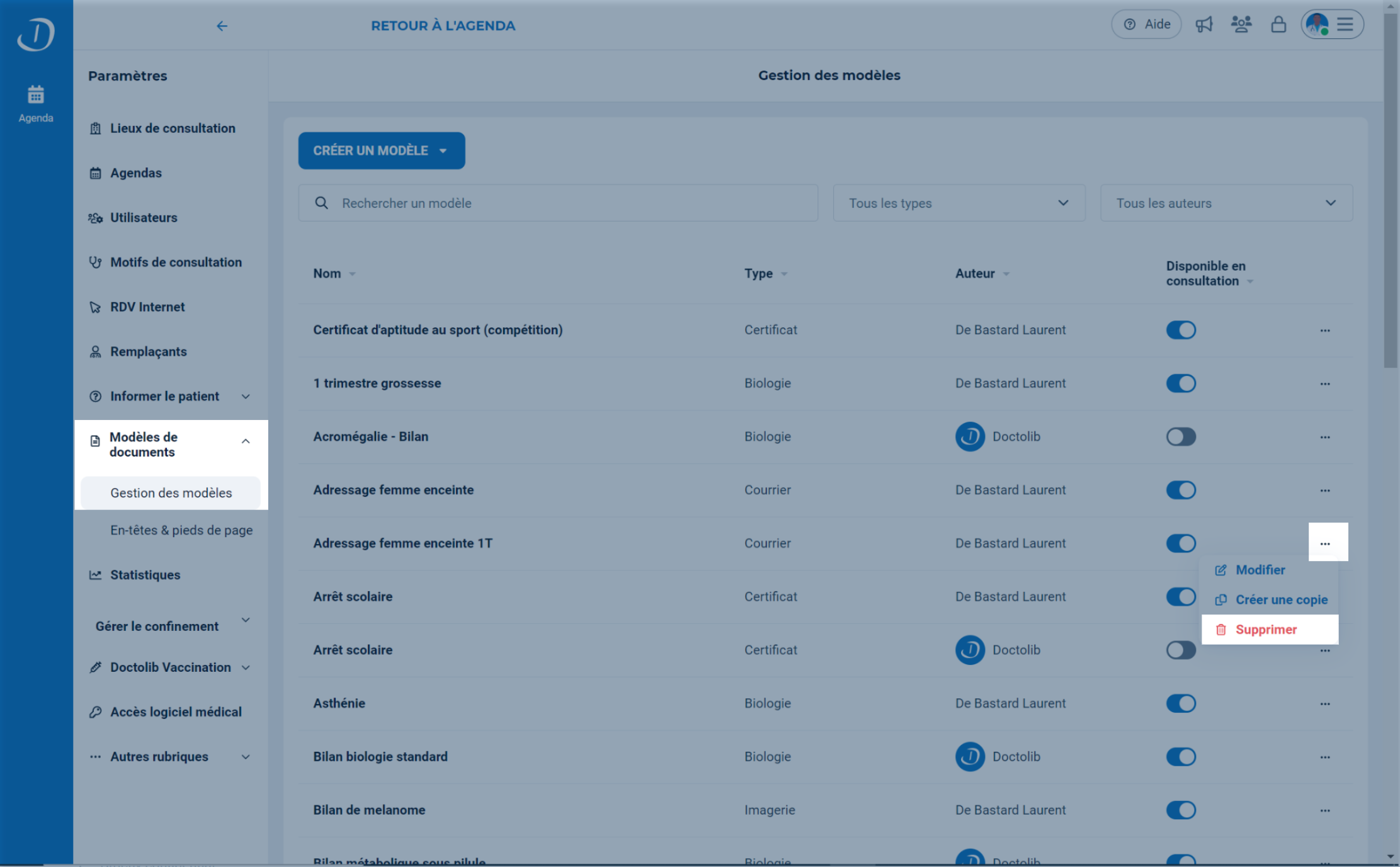 Gérer les modèles de courriers et certificats – Rubrique d'aide